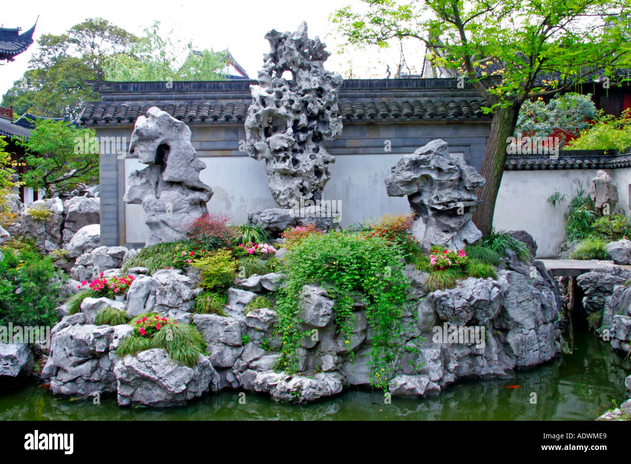 Ancient rocks are part of a garden in this park in Shanghai China Stock ...