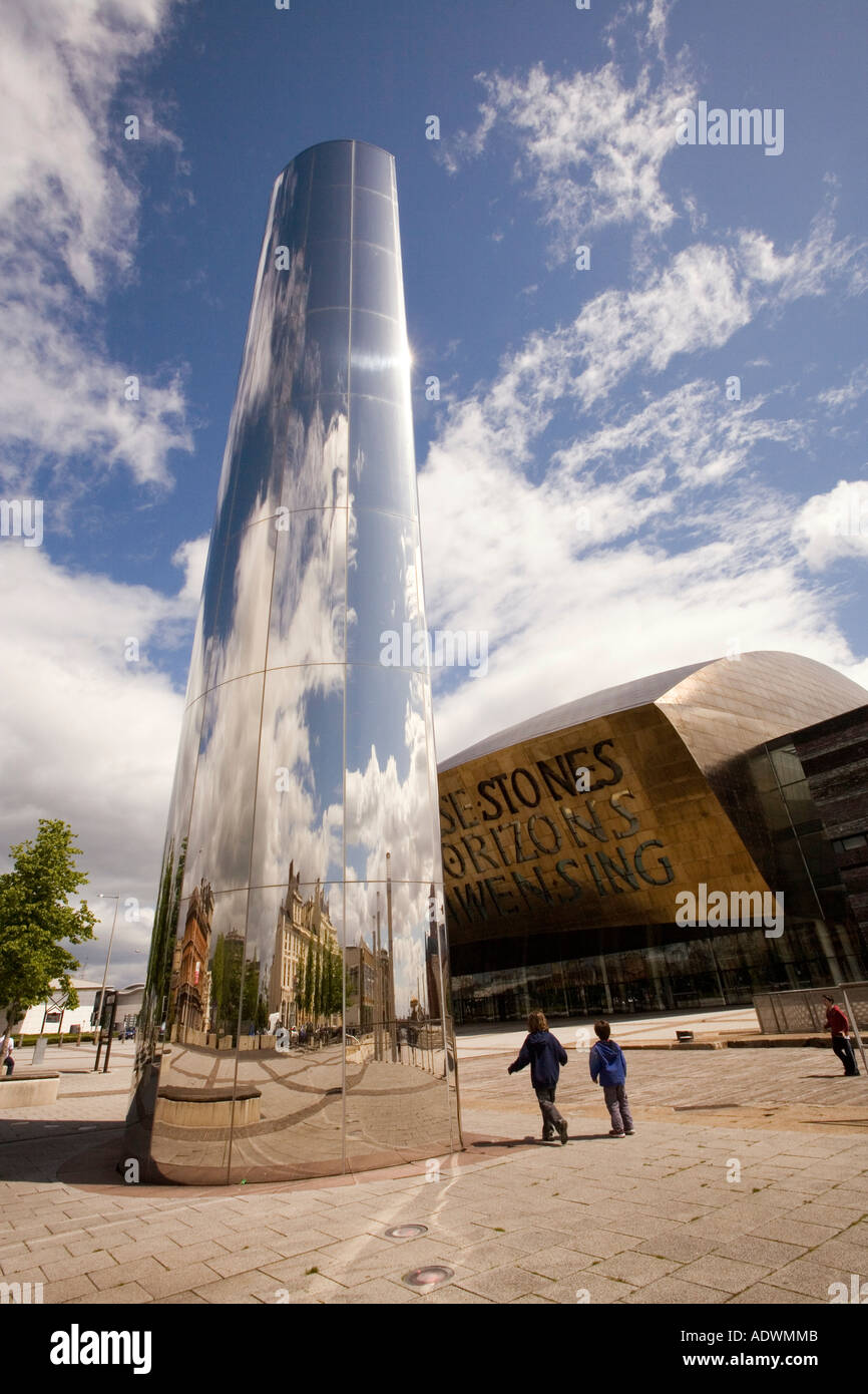 Wales Cardiff Cardiff Bay Millennium Centre with William Pyes Water ...