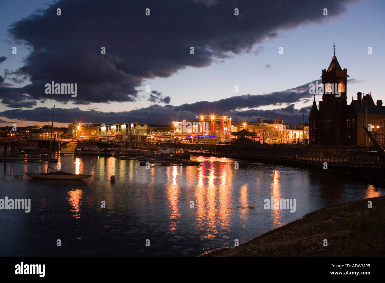 Wales Cardiff Cardiff Bay redeveloped seafront at night Stock Photo - Alamy
