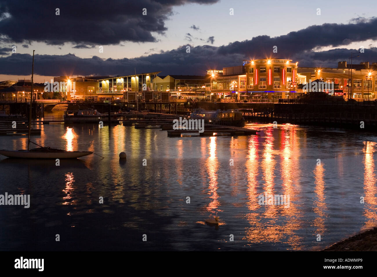 Wales Cardiff Bay redeveloped seafront at night Stock Photo - Alamy