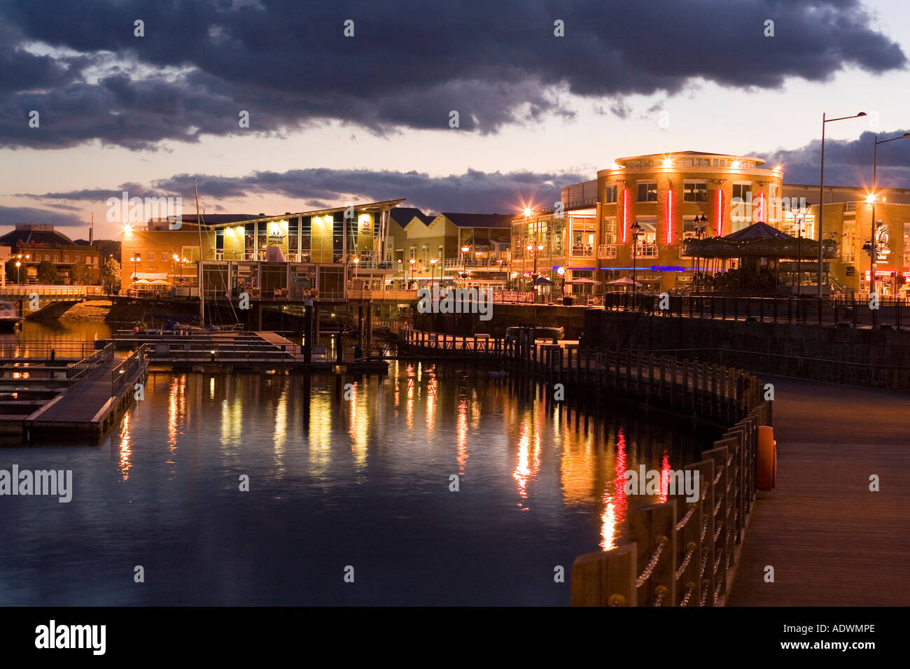 Wales Cardiff Cardiff Bay redeveloped seafront at night Stock Photo - Alamy