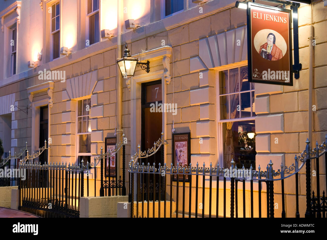 Wales Cardiff Bay Eli Jenkins pub at night former dock building Stock ...