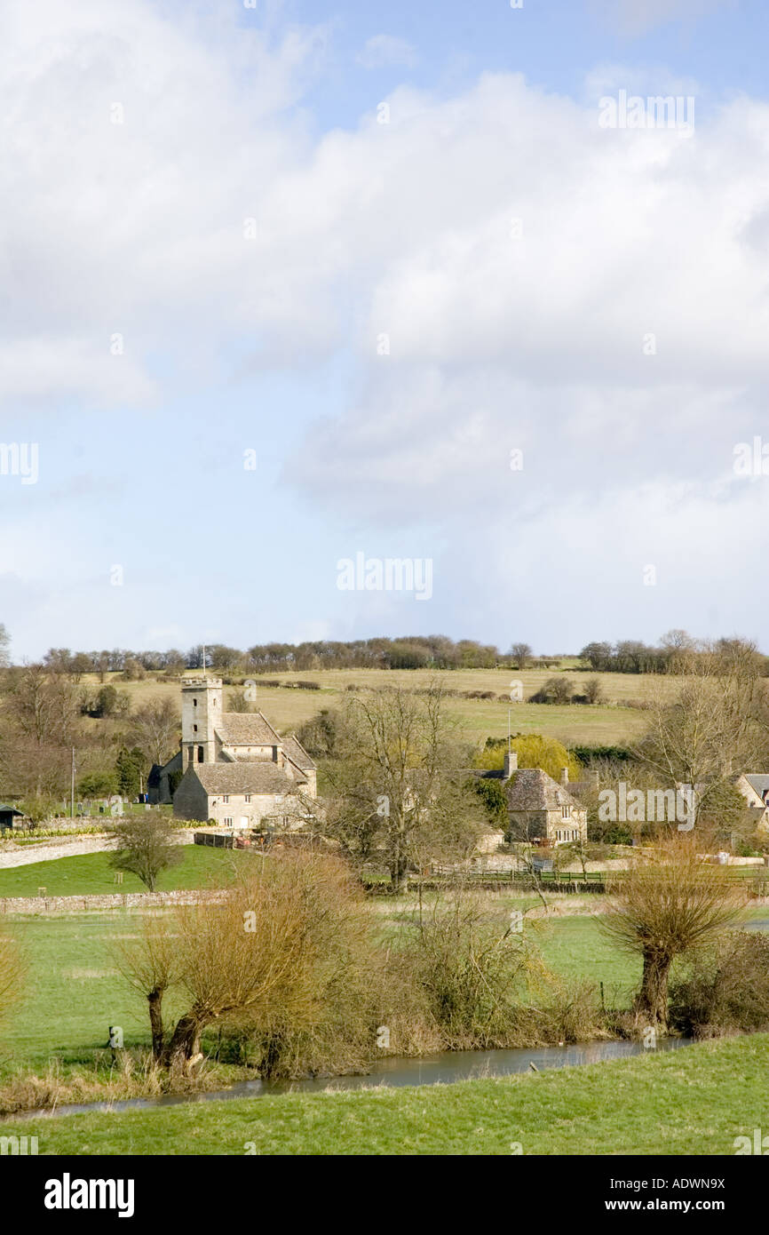 Swinbrook village and church in The Cotswolds Oxfordshire England ...