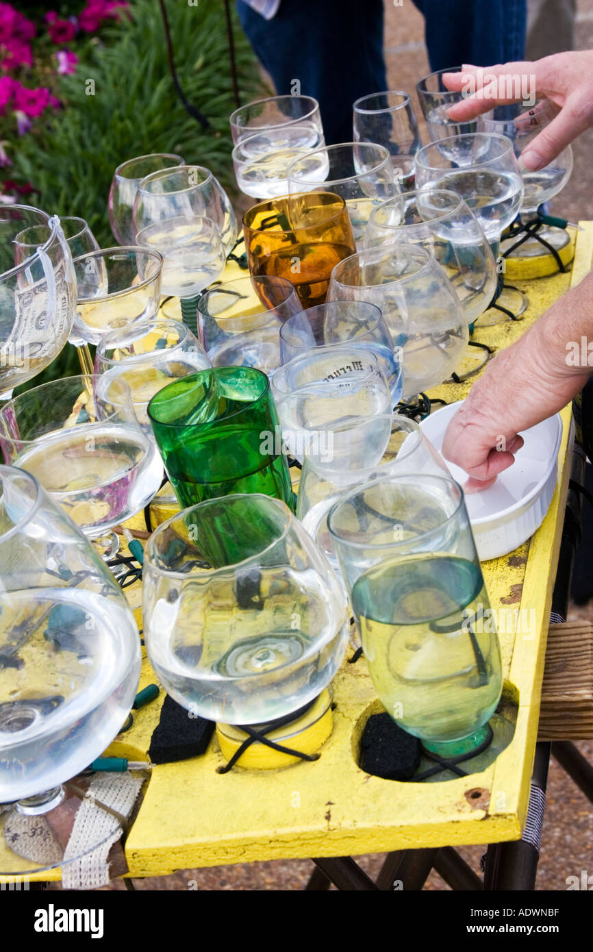 Wine glasses and goblets used as musical instruments Stock Photo - Alamy