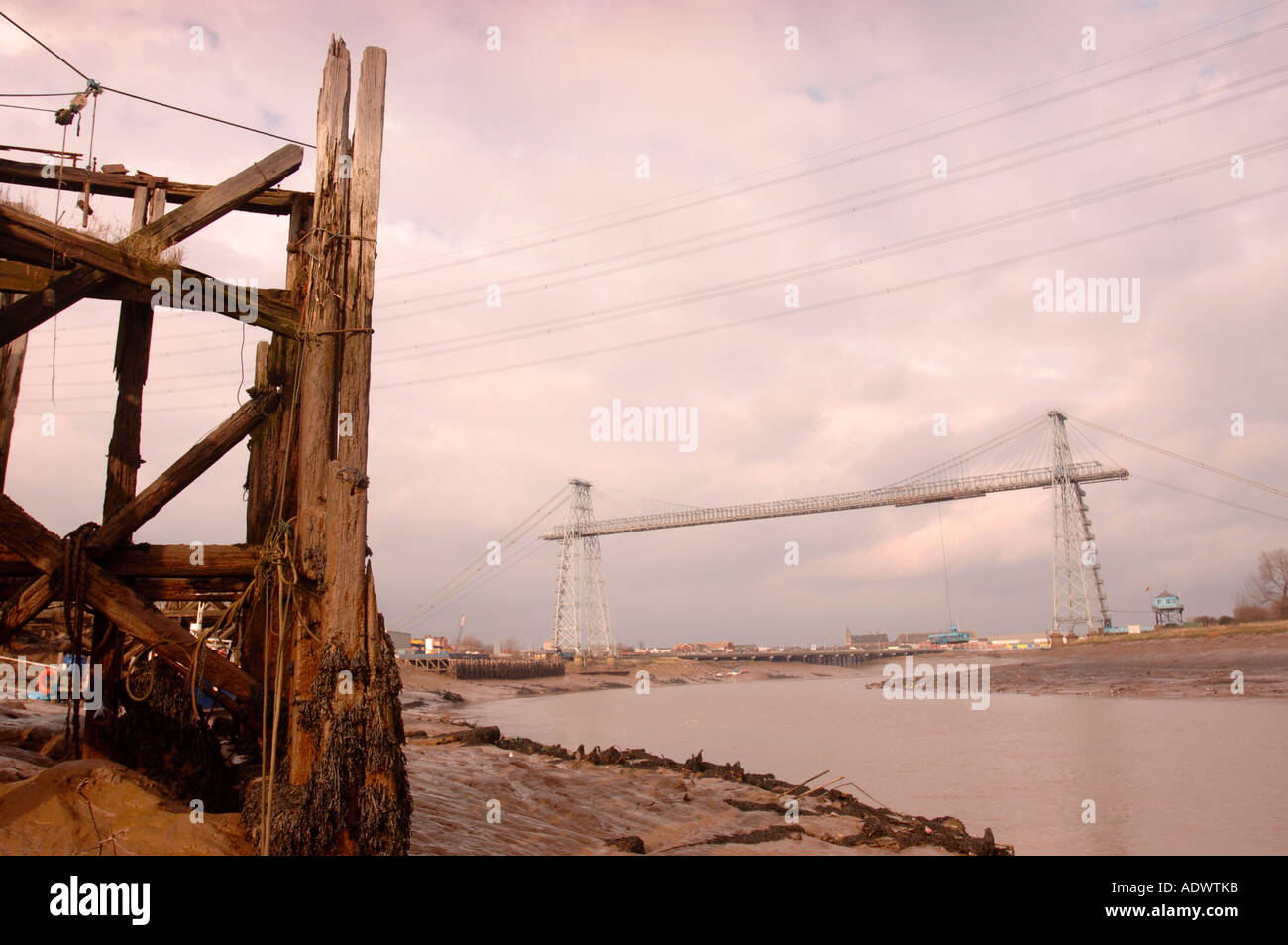 DERELICT MOORINGS NEAR THE TRANSPORTER BRIDGE AT THE PORT IN NEWPORT ...