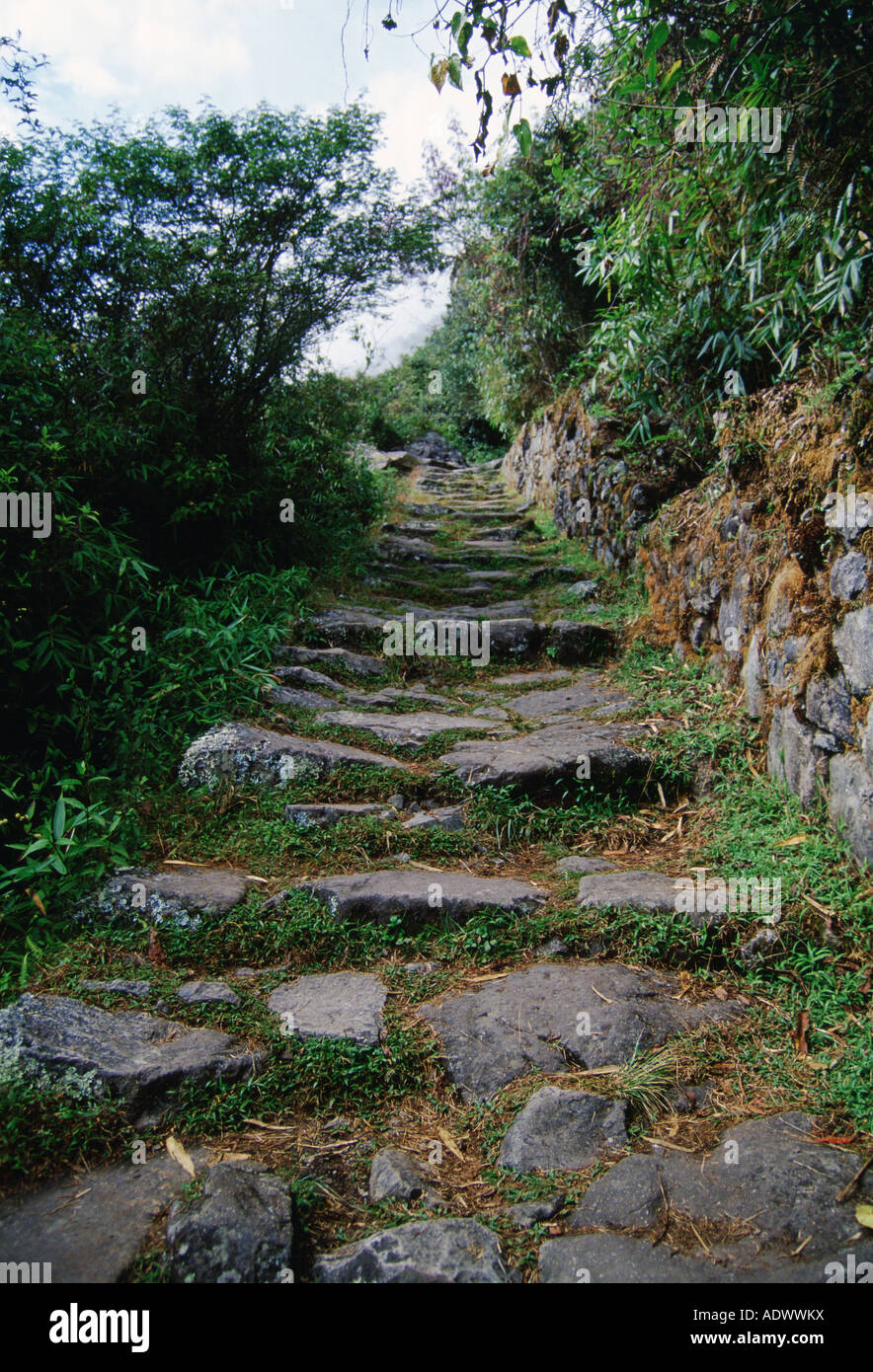 Inca Trail to Machu Picchu ruins of Inca citadel in Peru South America ...