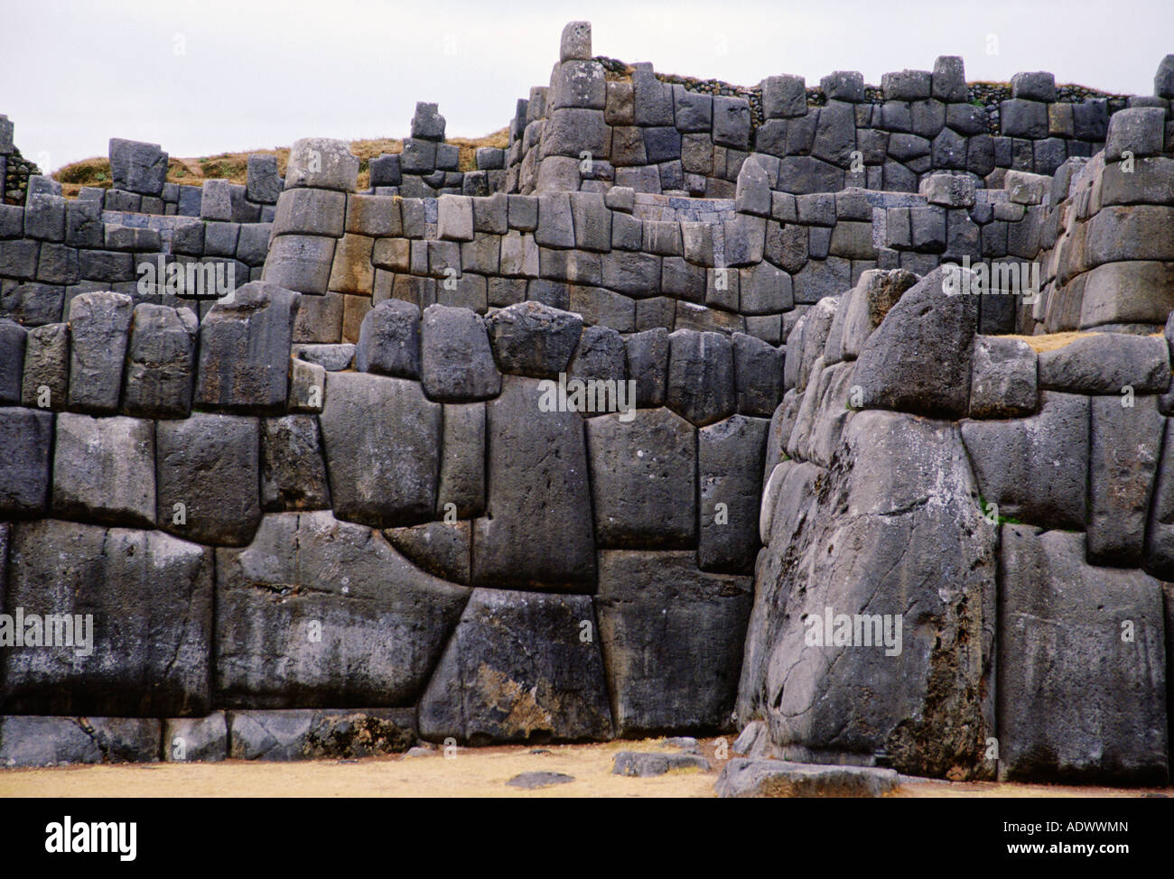 Stone walls of Sacsayhuaman above Cusco in Peru South America Stock ...