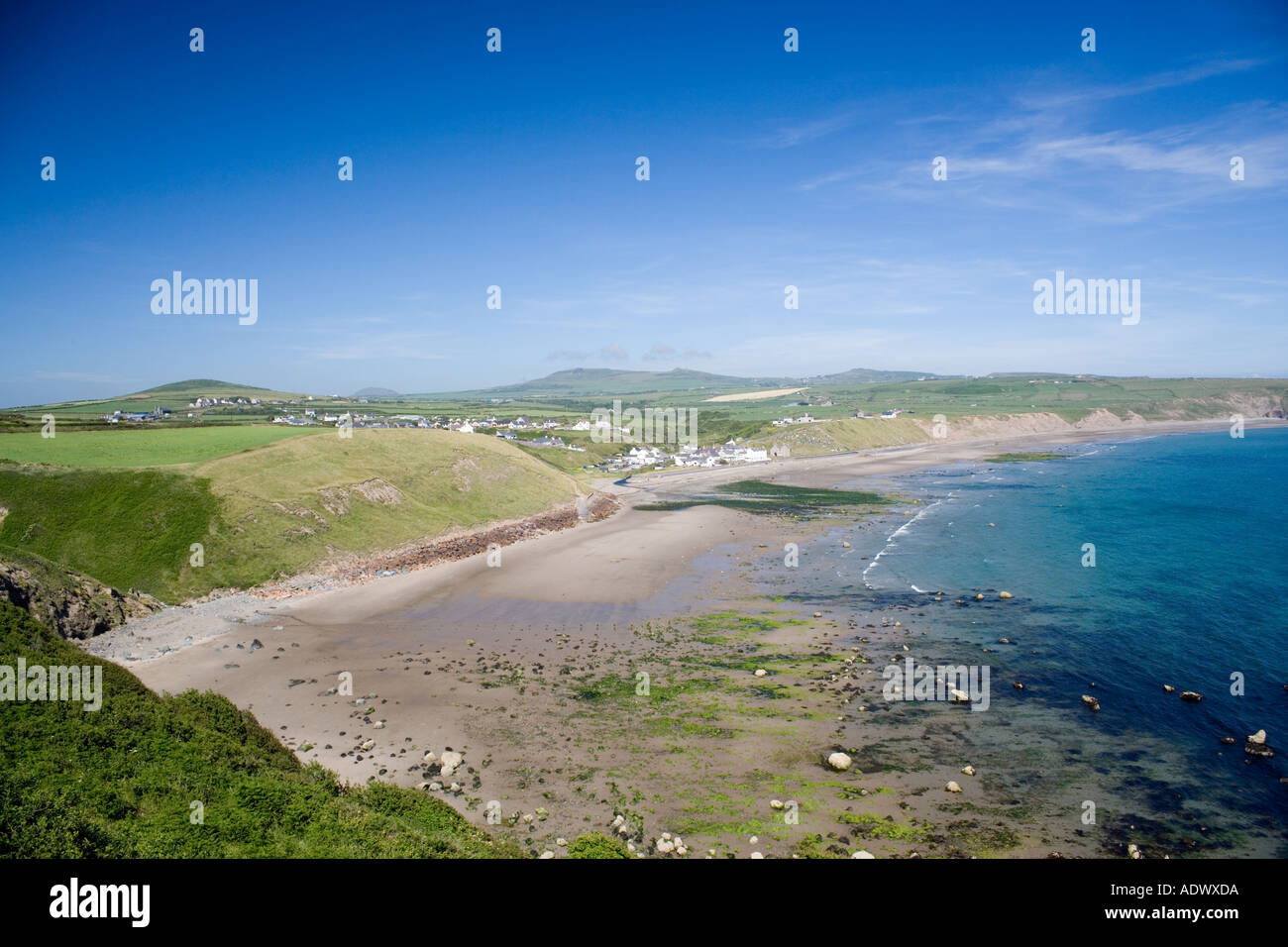 Aberdaron from the cliffs of the Lleyn Peninsula North Wales Stock ...
