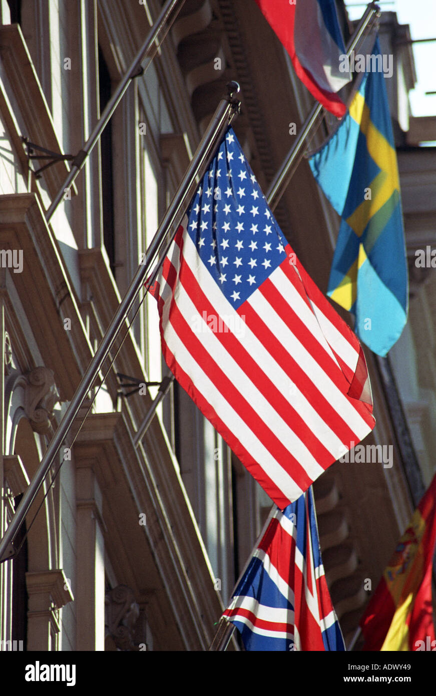 american flag on building Stock Photo - Alamy