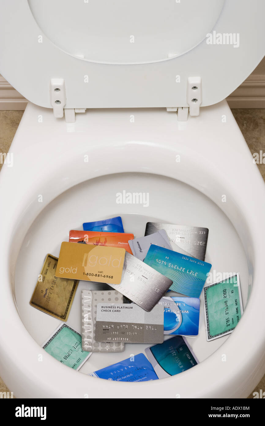 Toilet bowl with credit cards Stock Photo - Alamy