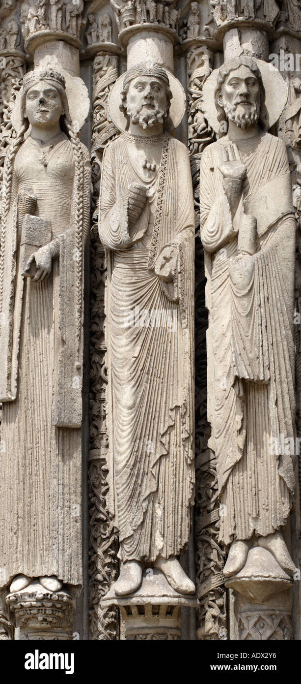 Three statues on exterior of Chartres Cathedral France Stock Photo - Alamy