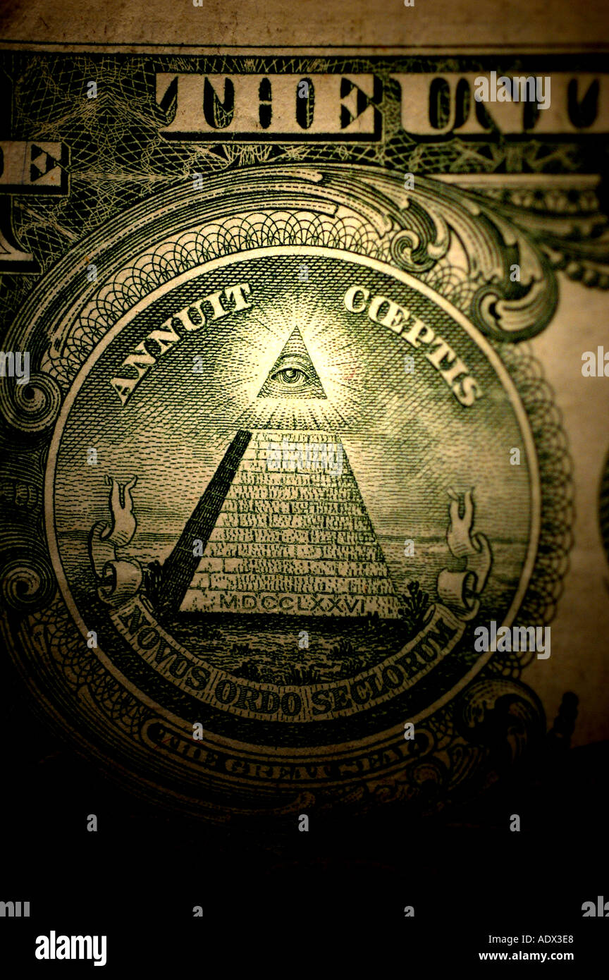 Detail from a dollar bill note with pyramid and eye logo Stock Photo ...