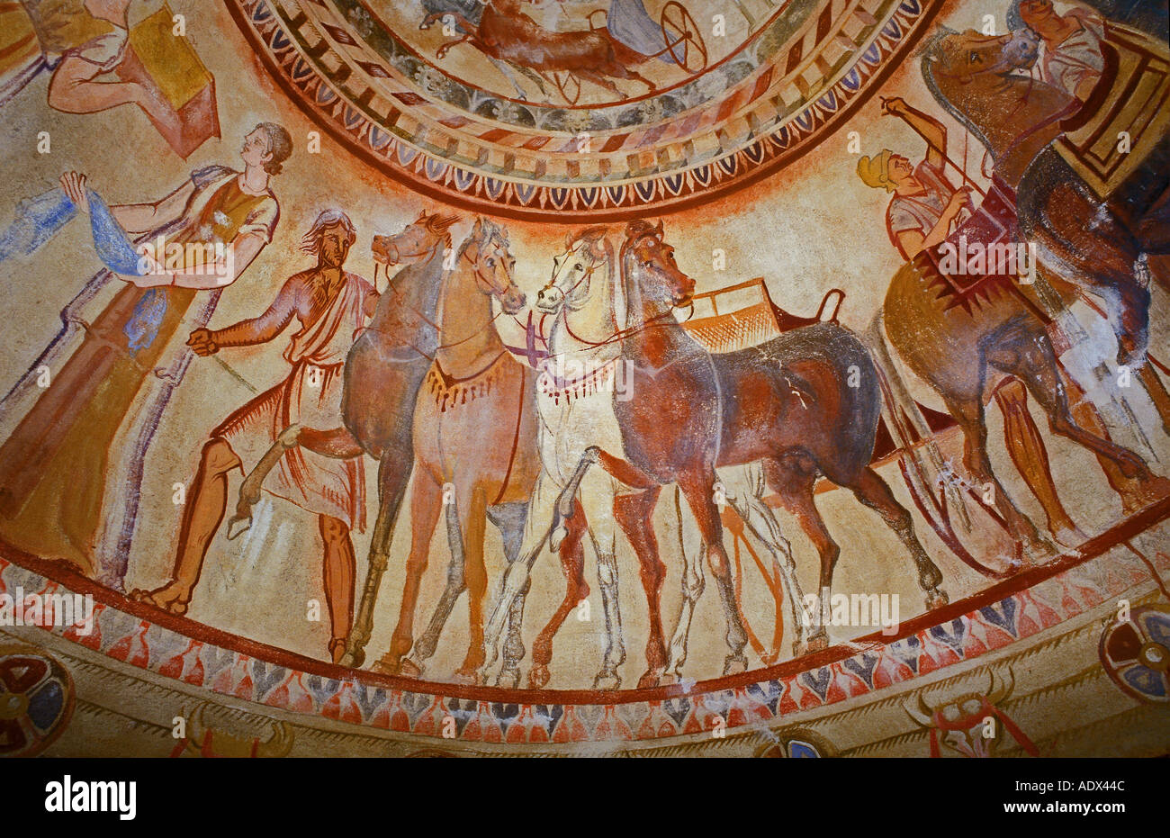 Detail of an ancient mural on the Dome of the Thracian Tomb at Kazanluk ...