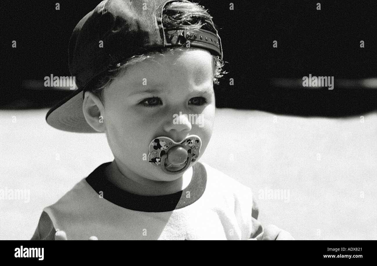 Children pacifier sucker toddler standing wearing cap little boy ...