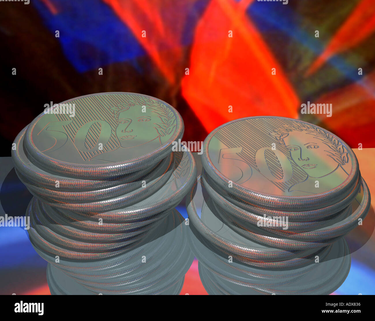 Illustrations coins pile piles reflection currency financial economy ...