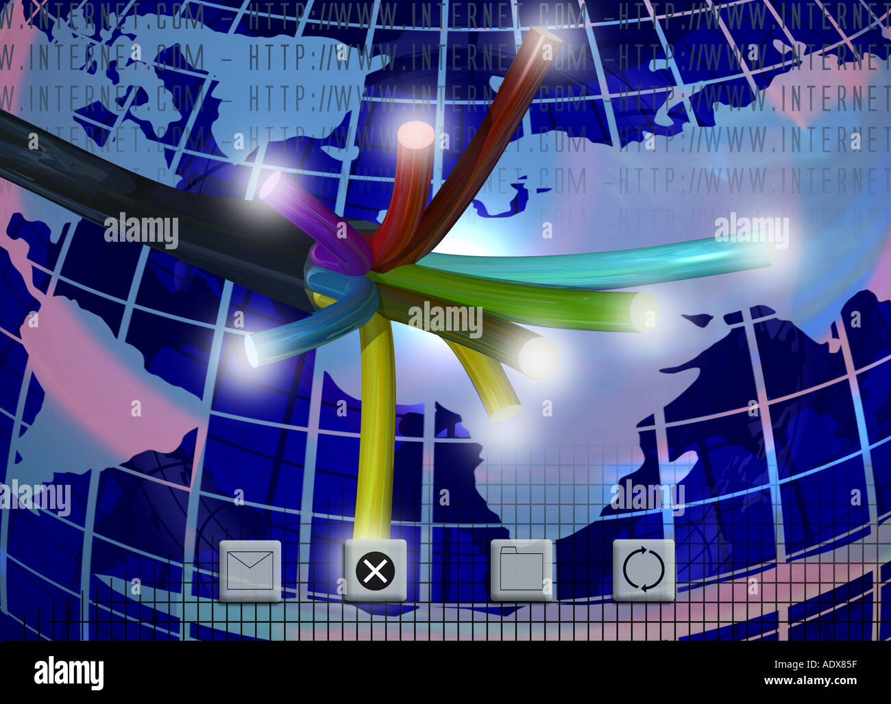 Illustrations cable fiber optics world map keys it internet global ...