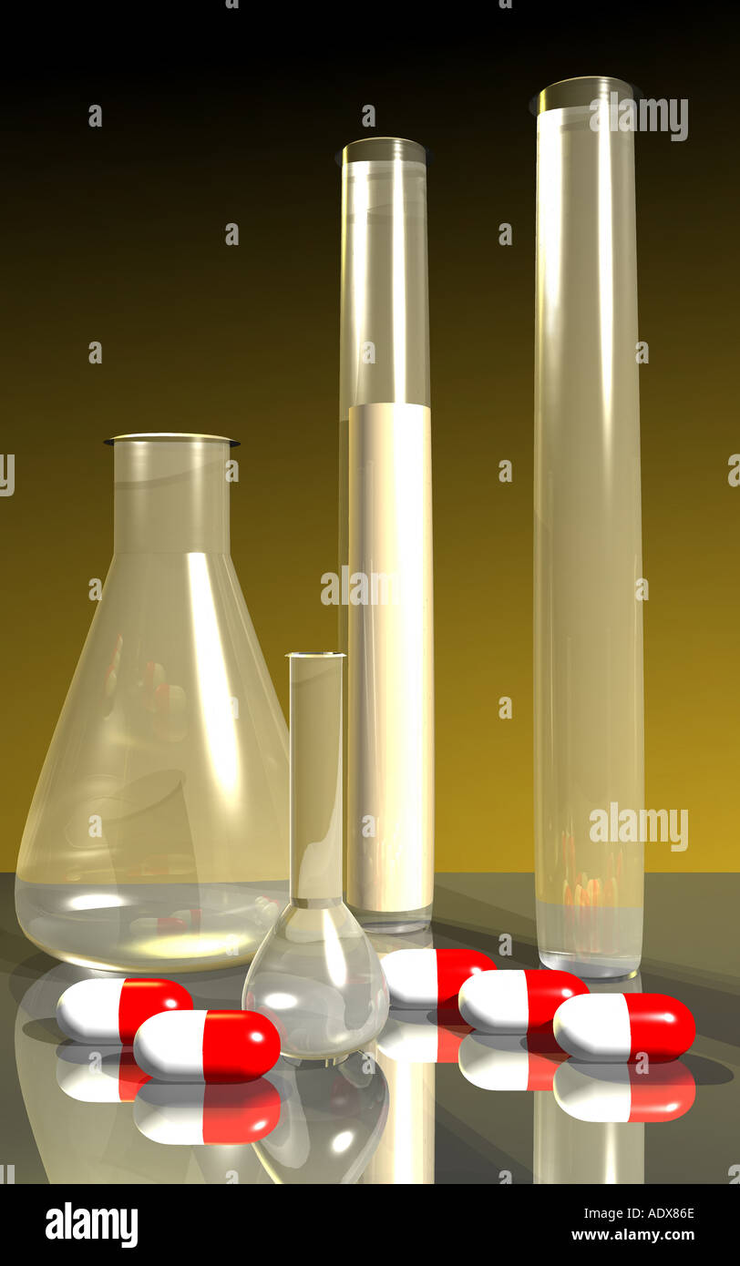 Illustrations test tube tubes erlenmeyer flask pills pill reflection ...