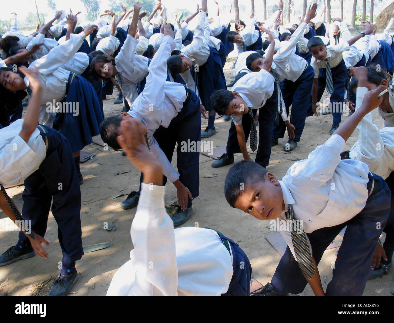 Children doing morning exercise at their school in Katmandu Stock Photo ...