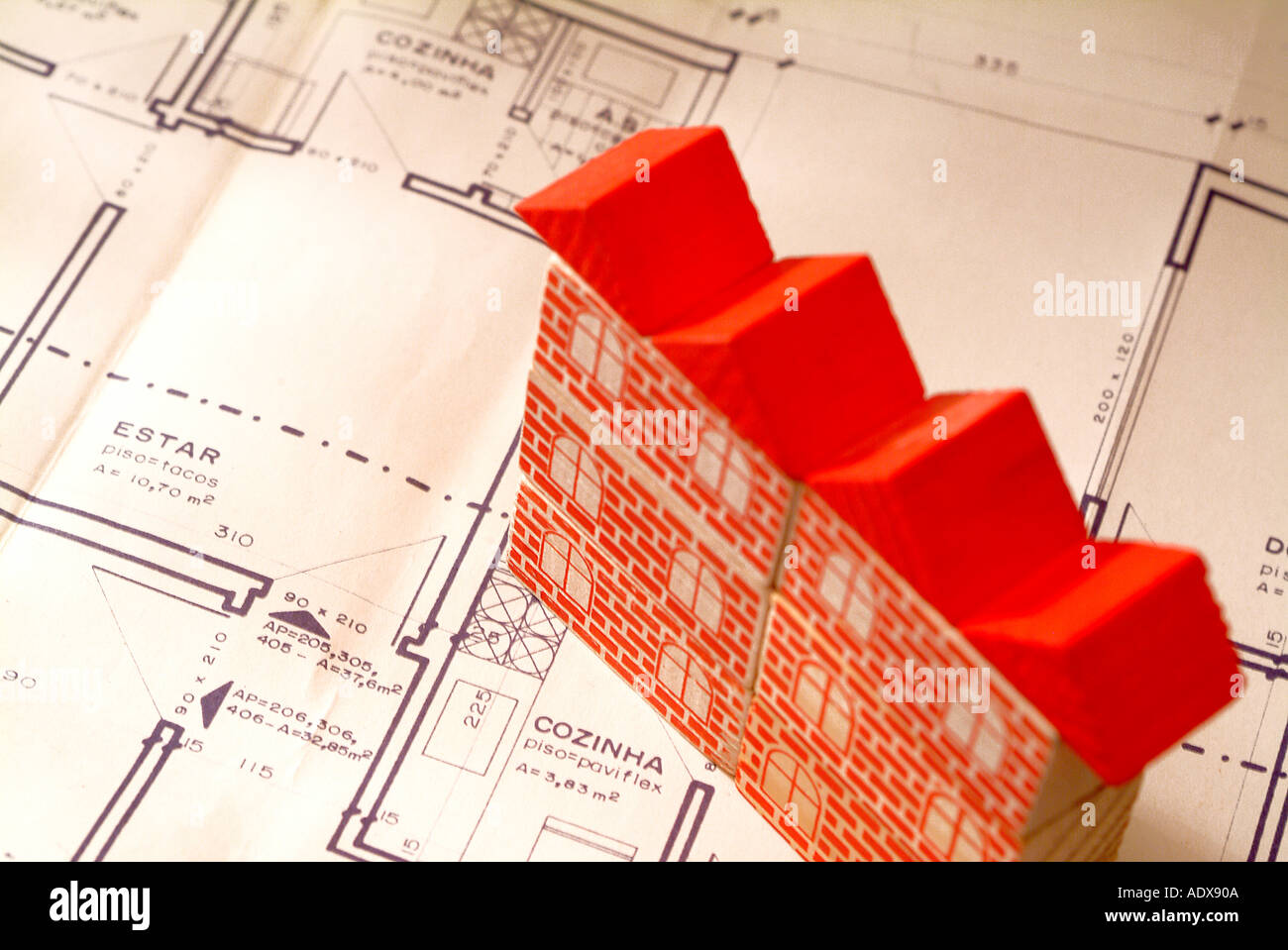 Architecture blueprint blocks toy model building red roof plan scheme ...