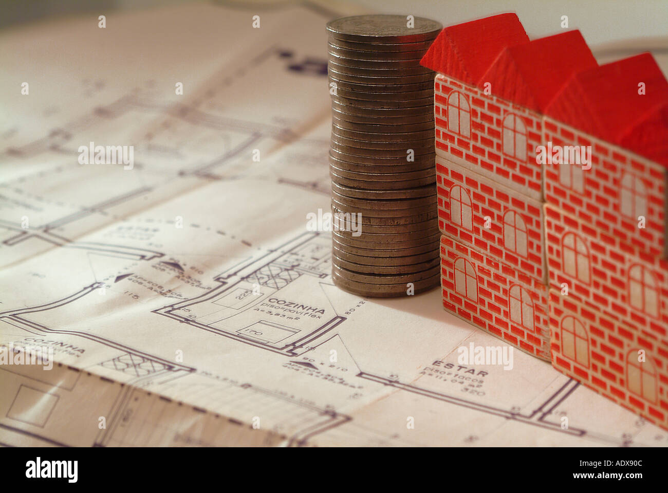 Architecture blueprint blocks toy model building red roof plan scheme ...