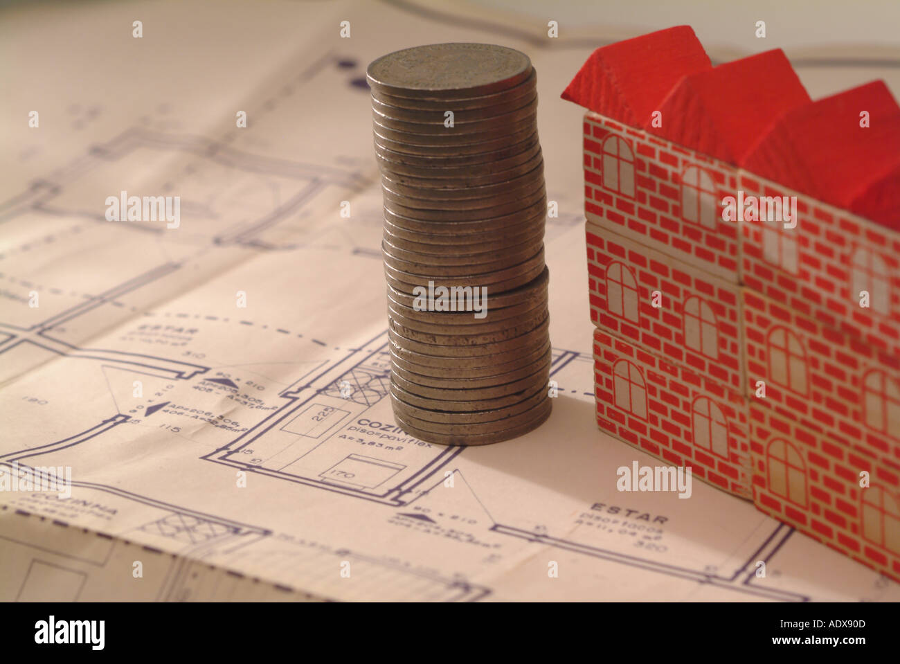 Architecture blueprint blocks toy model building red roof plan scheme ...