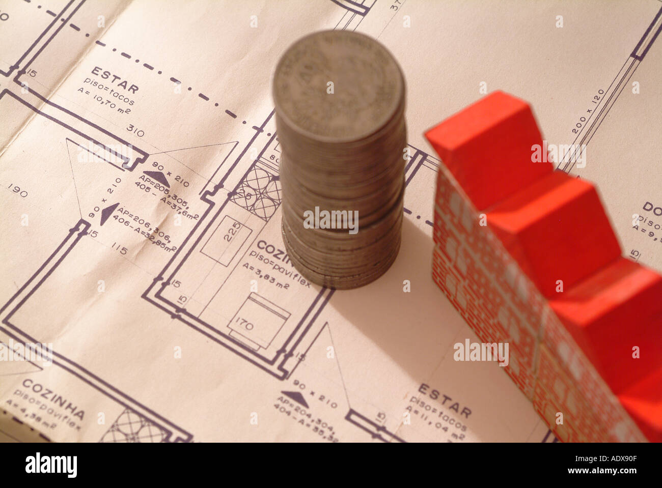 Architecture blueprint blocks toy model building red roof plan scheme ...
