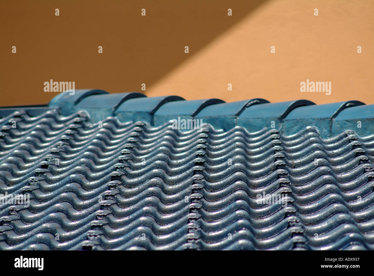 Architecture roof rooftop wall salmon orange tiles shingle blue modern ...