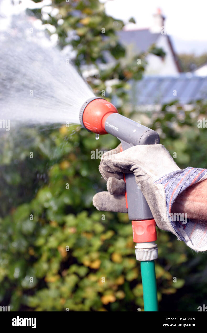 Hand Spraying a Garden Hose Stock Photo - Alamy