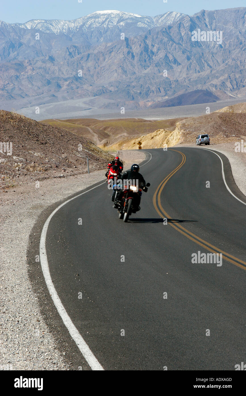 road shot and motorcycles bad water area Death valley California Stock ...