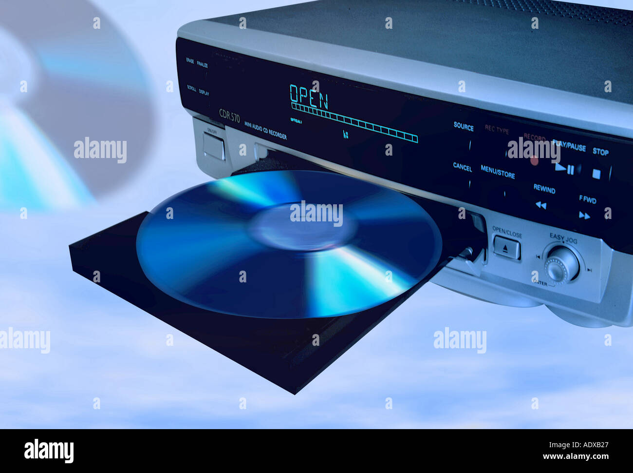 Concepts player recorder stereo music disks tray open bluish technology ...