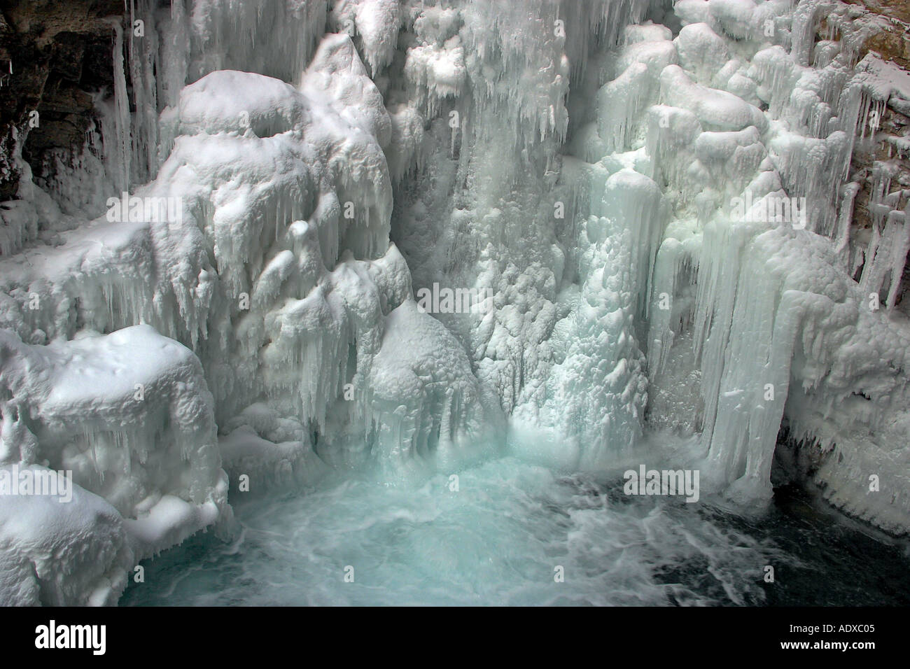 Frozen waterfall in Johnston Canyon Banff National Park Canada Stock ...
