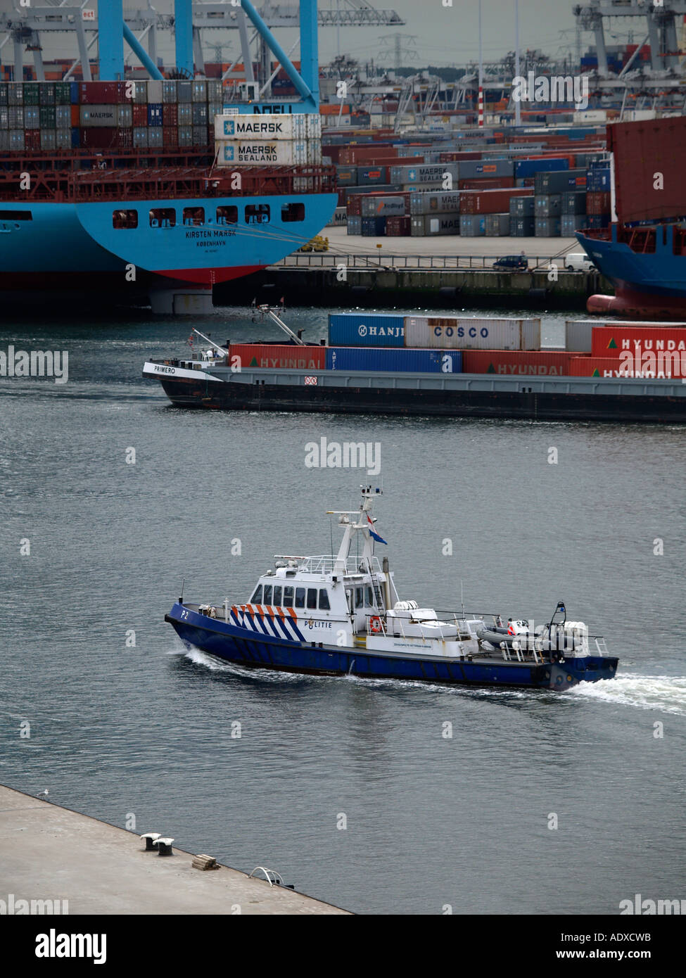 Large Dutch police boat patrolling in the port of Rotterdam the ...