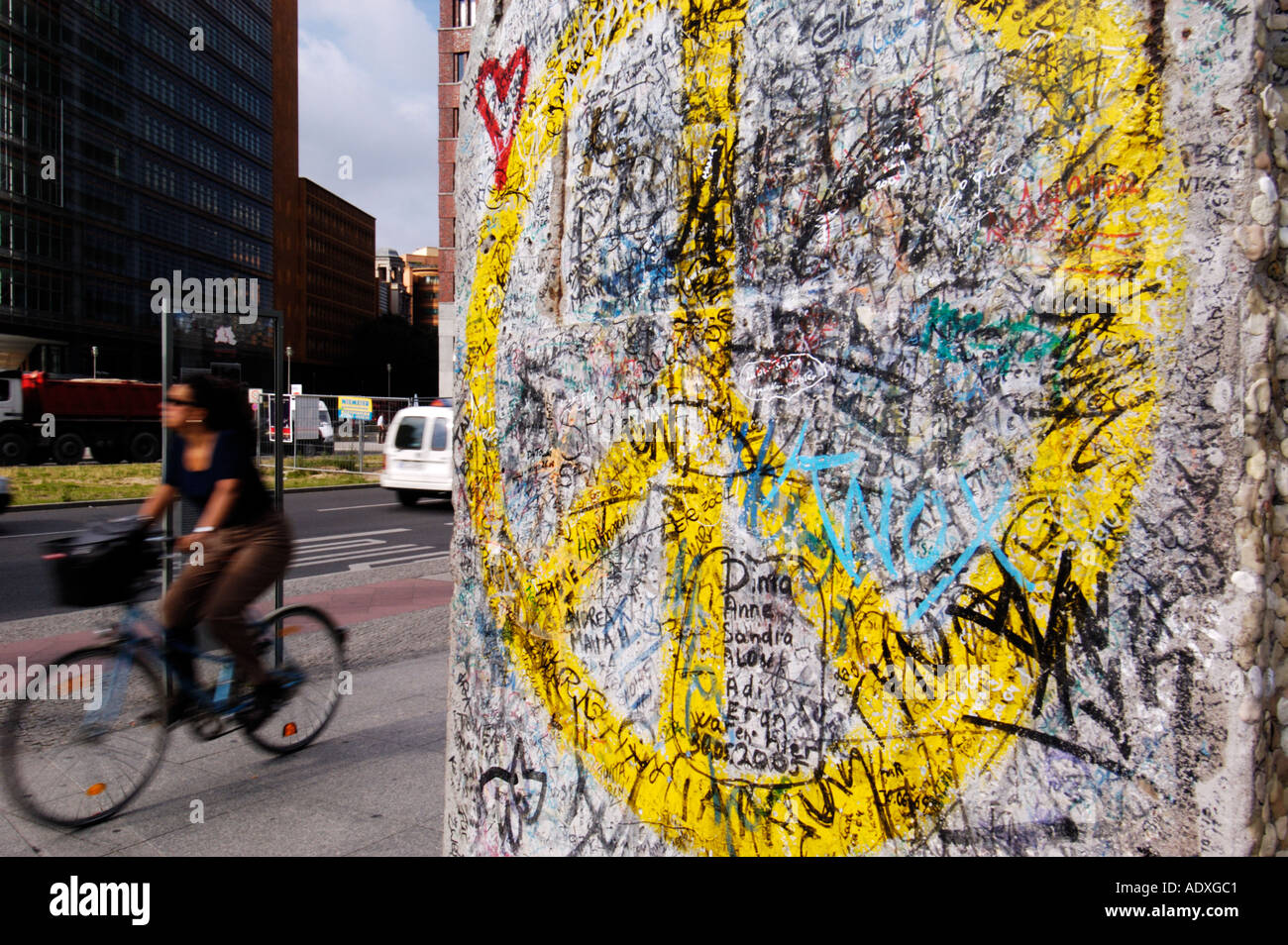 Section of original Berlin Wall and office buildings in Potsdamer Platz ...