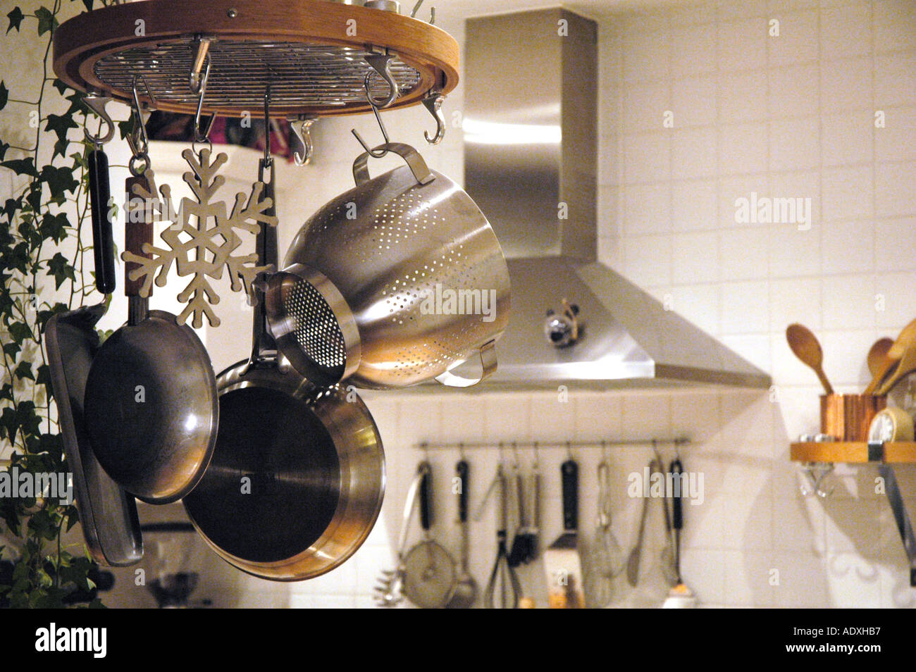 Mews house kitchen with fancy kitchen ware in London England Stock ...