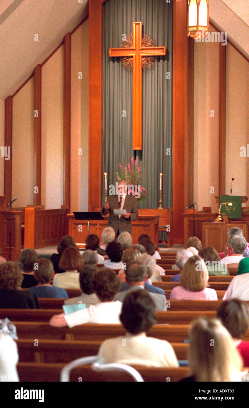 Minister preaching sermon to church congregation. Presbyterian Church ...