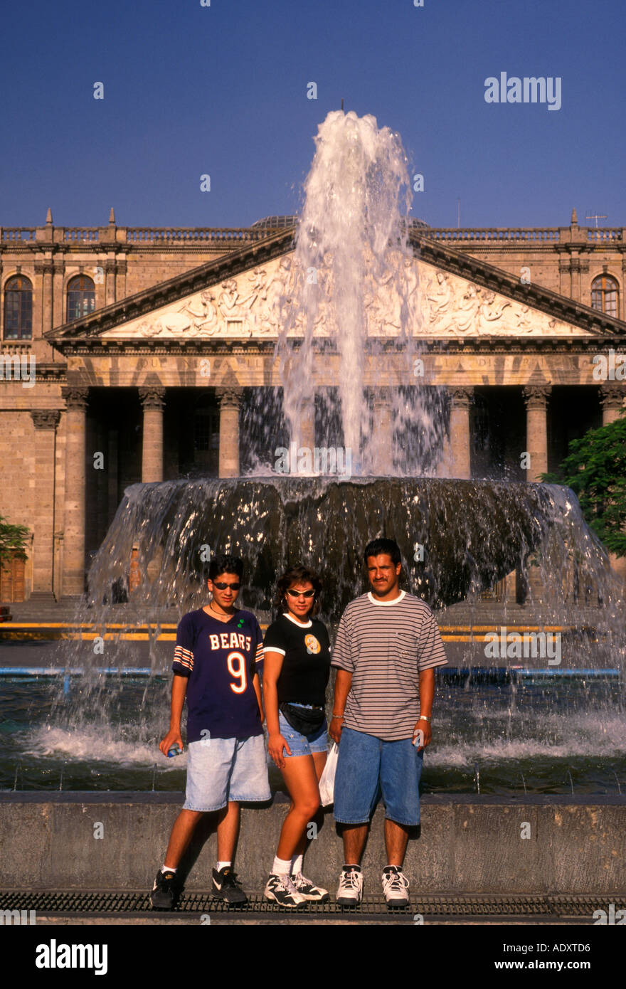 3, three, Mexicans, father, son, daughter, entrance, Degollado Theater ...