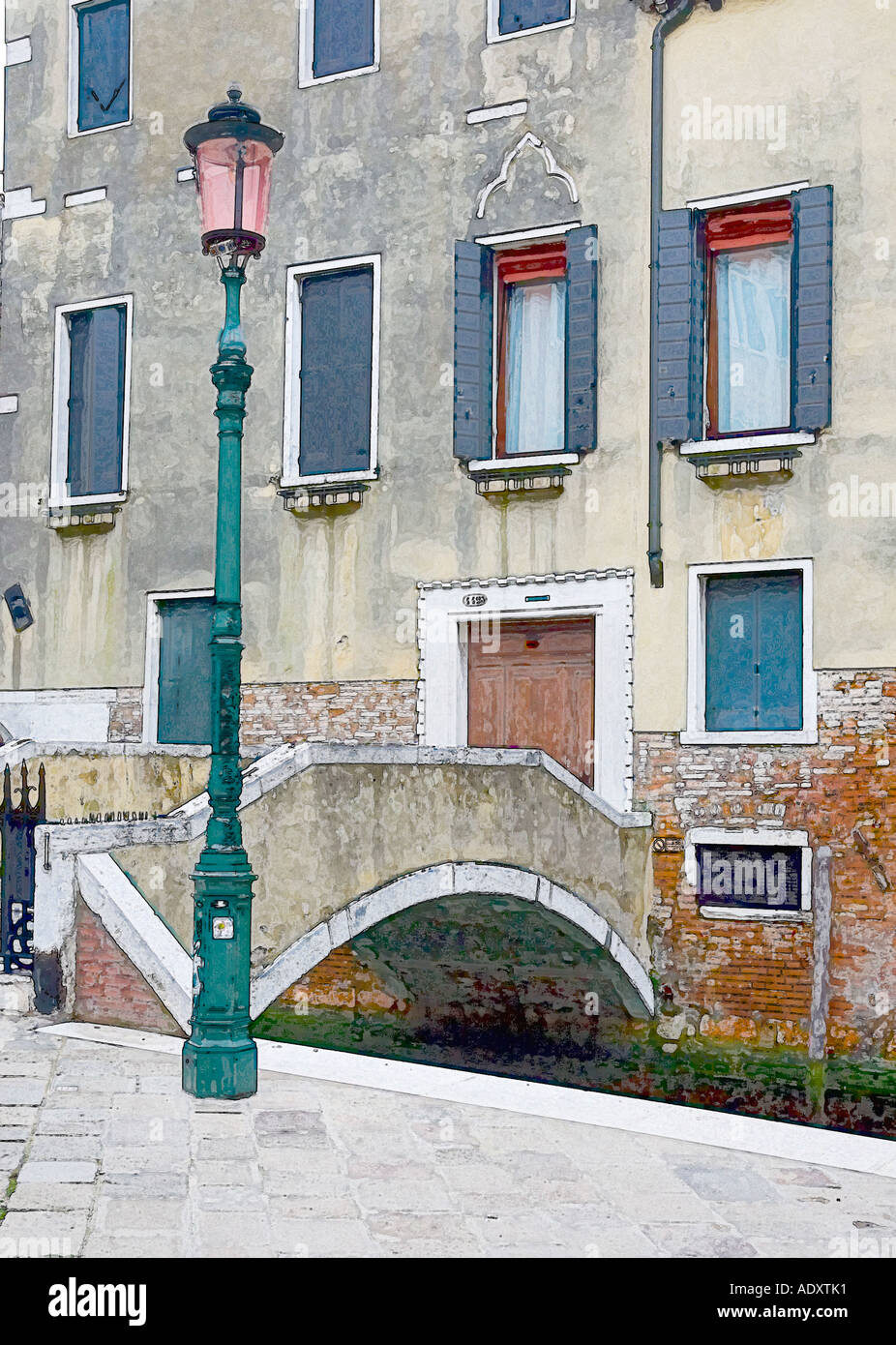 Digital watercolour of a lamp post Venice Italy Stock Photo - Alamy