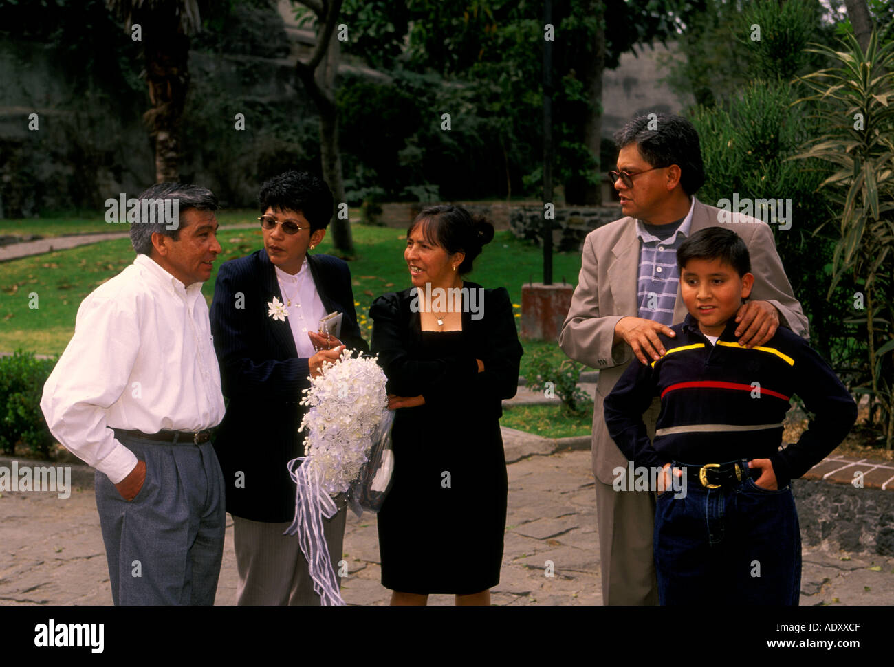 Mexican people, family members, friends, wedding guests, courtyard, San ...