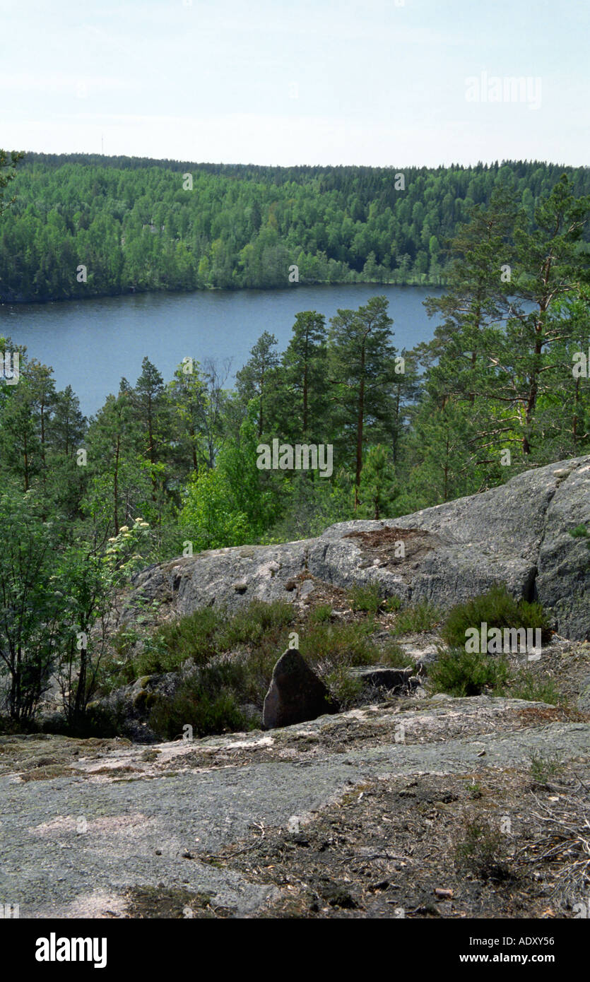 Scenic of lake and rocks in Nuuksio National Park Finland Europe Stock ...