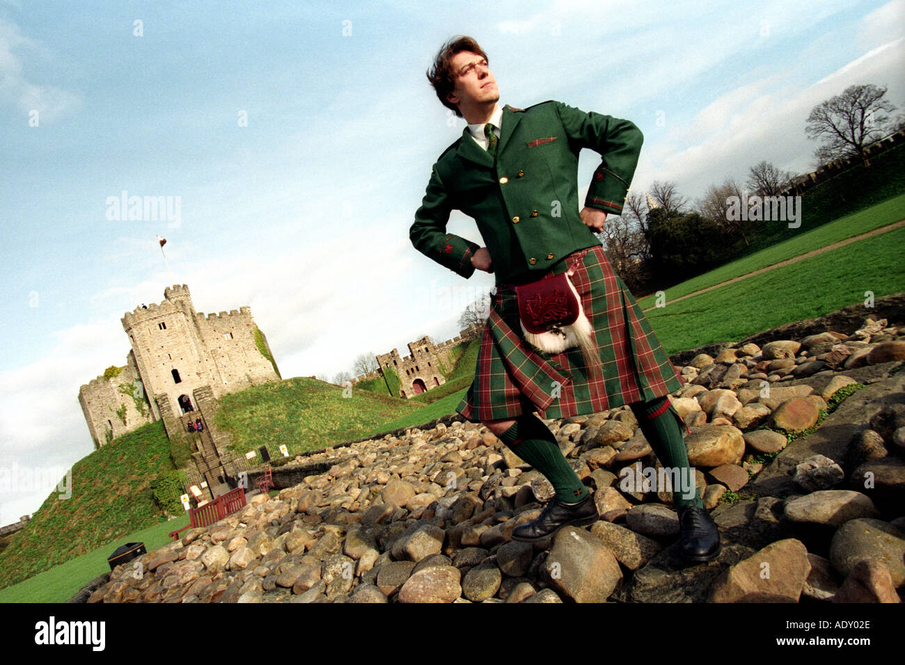 Man wearing Welsh kilt in St Davids tartan at Cardiff Castle South ...