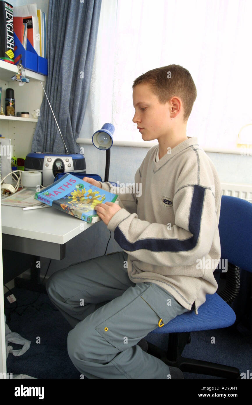 teenage boy studying in his bedroom Stock Photo - Alamy