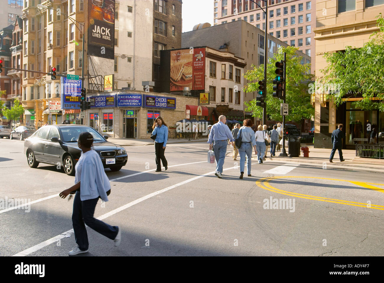 STREET SCENE Chicago Illinois Pedestrians in crosswalk Rush Street ...