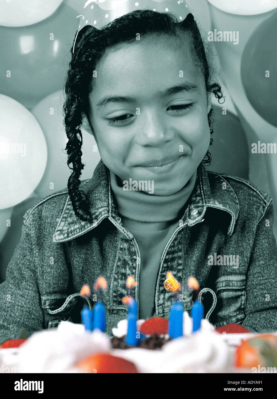 Celebrations I cake effect little young girl smile smiling staring afro ...