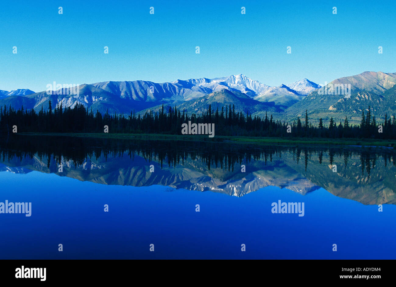 reflection of mountains in lake, USA, Alaska, Tok-Cut-off Highway Stock ...