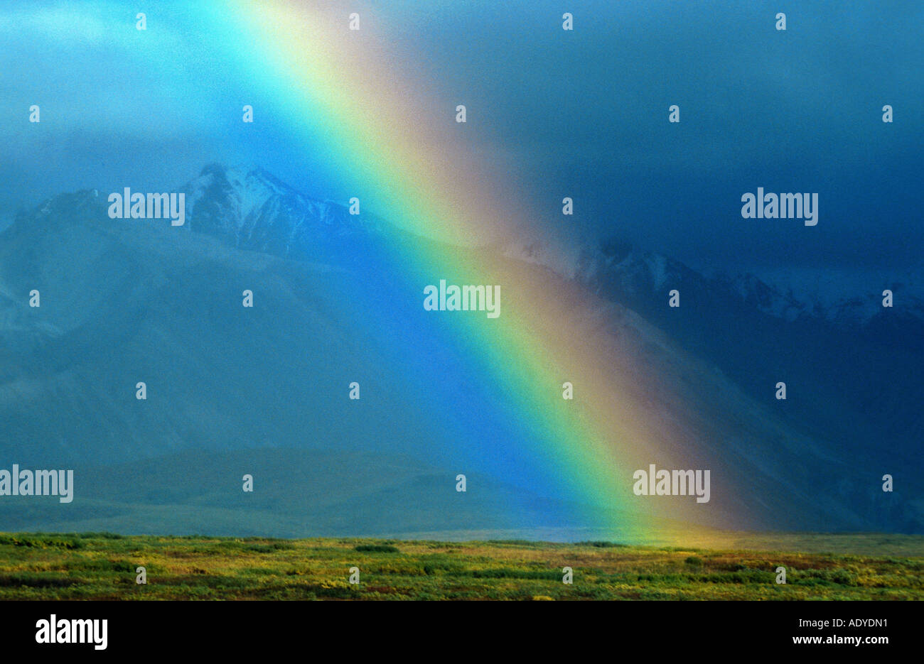 stormy sky and rainbow, fall colours, rainbow, mountains as backdrop ...