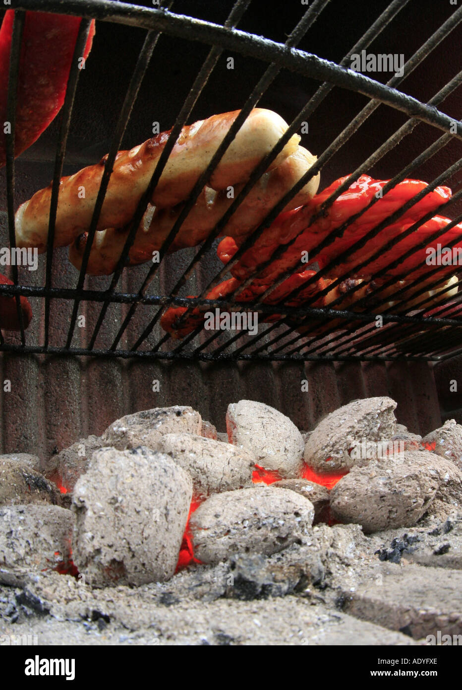 sausages and fowl on grill fire, Germany Stock Photo - Alamy
