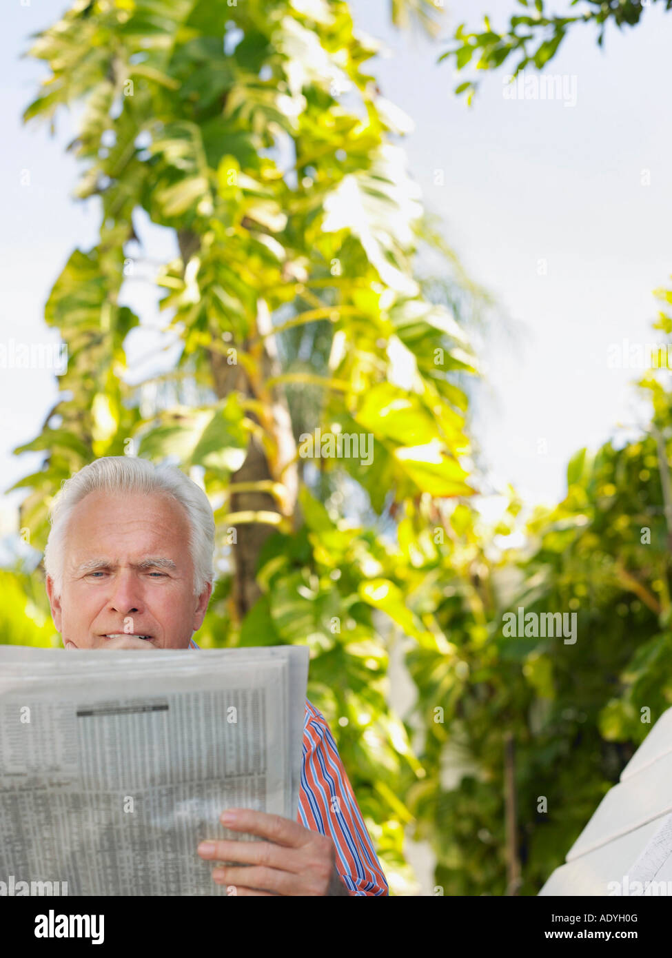 Man reading newspaper outdoors Stock Photo - Alamy