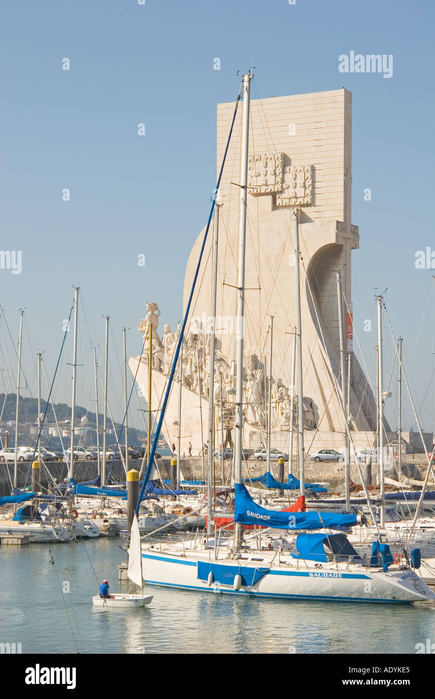 Lisbon Portugal Monument to the Discoveries over Belem harbour Stock ...
