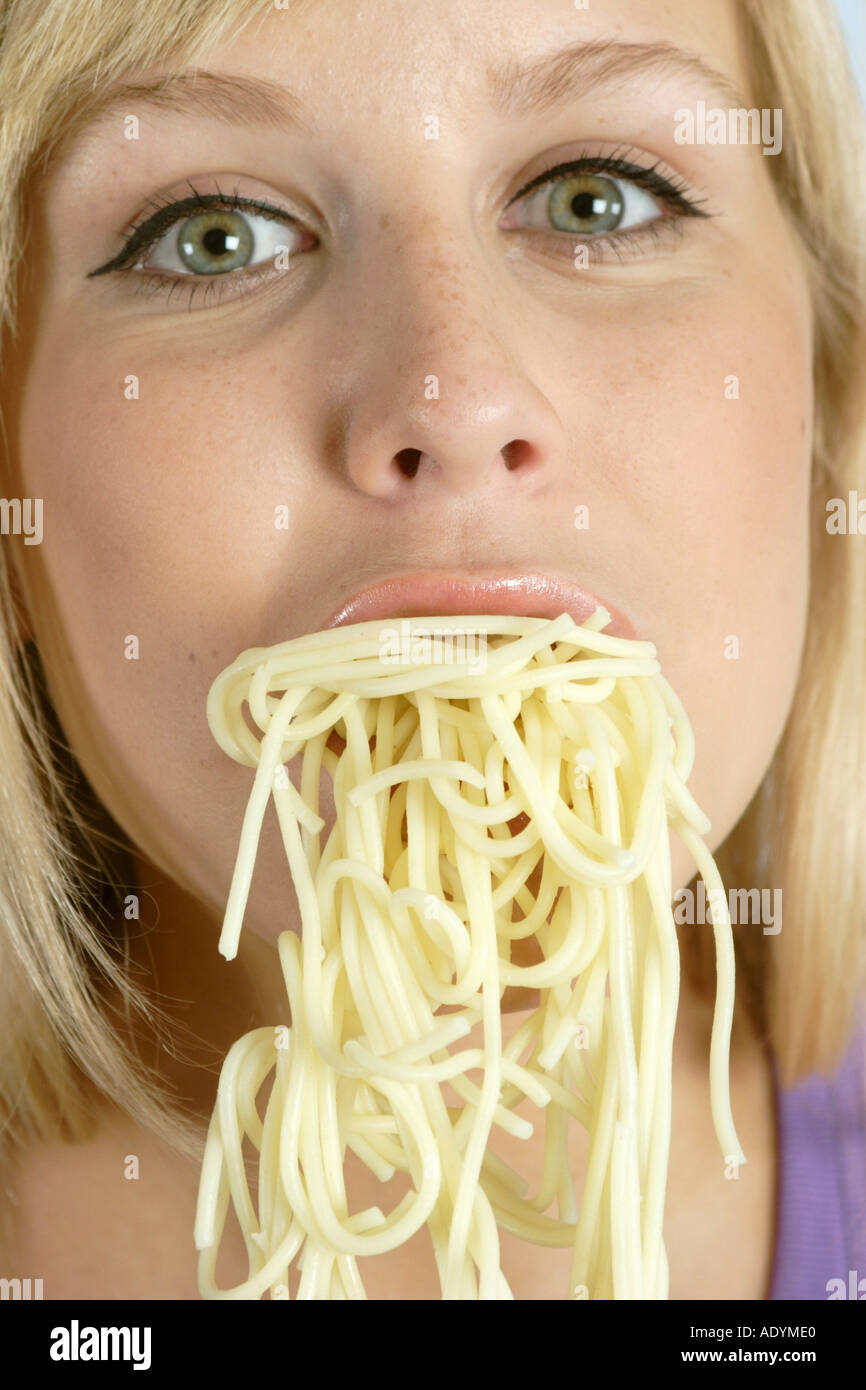 Spaghetti in mouth hi-res stock photography and images - Alamy