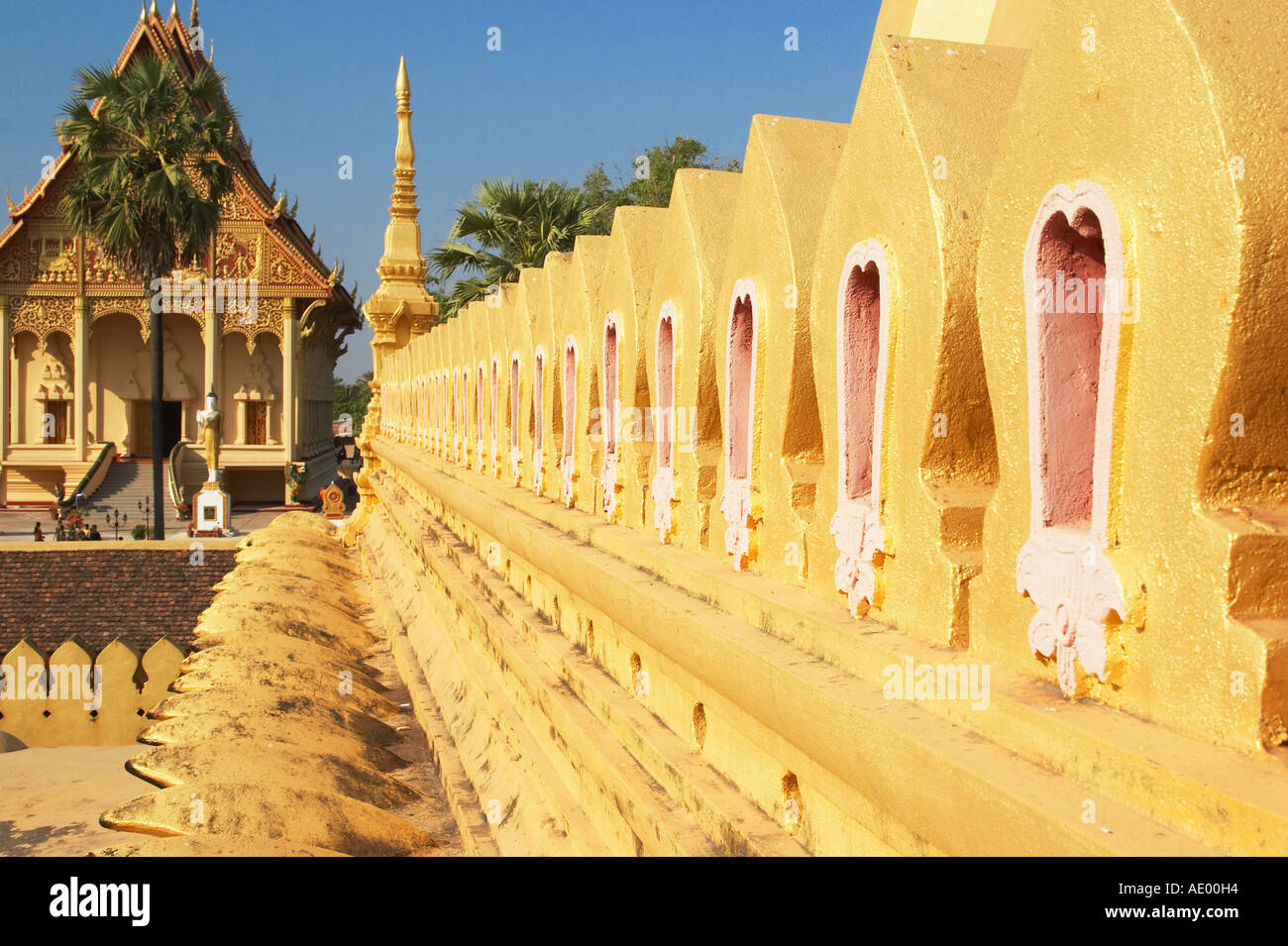 View Of Wat That Luang Neua Looking Along Wall Of Pha That Luang Stock ...